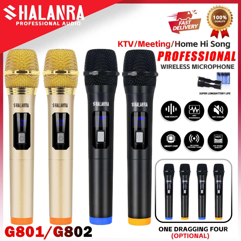 Wireless microphone set 4 handheld microphones dynamic microphone ...