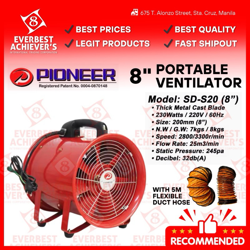 Pioneer Portable Ventilator Blower 8 inches 200mm with hose | Shopee ...