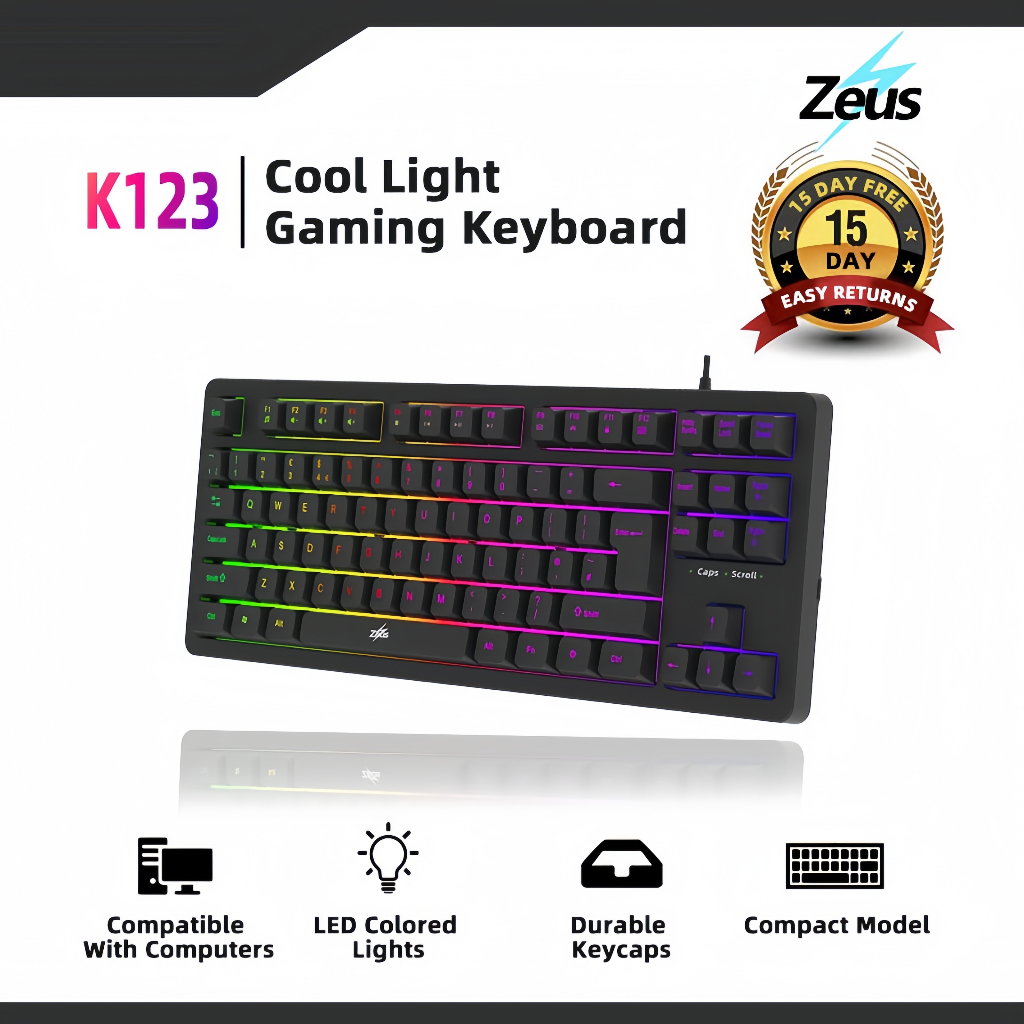 Zeus K-123 Rainbow LED 87 Keys Gaming Keyboard Multi-Media Online ...