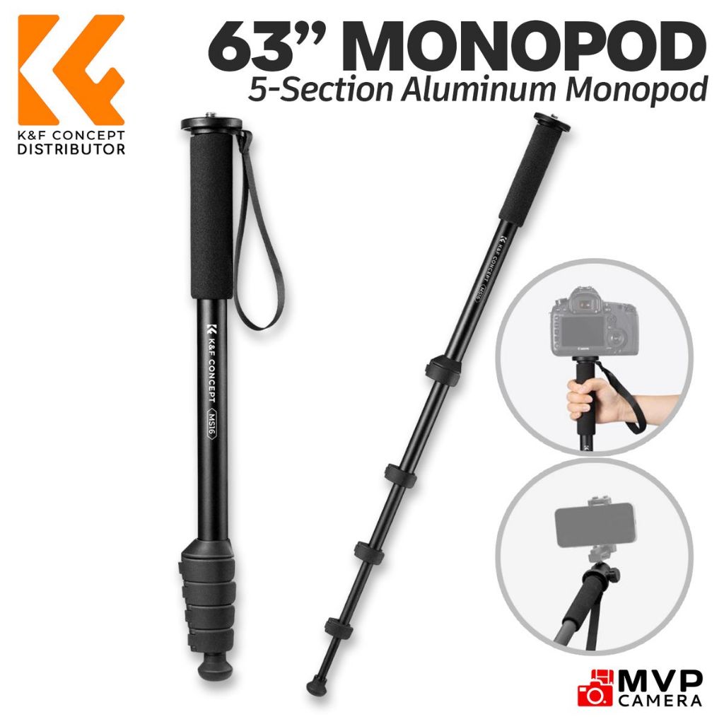 K&F KF CONCEPT 63'' Camera Monopod 5-Section Aluminum with Rubber Feet ...