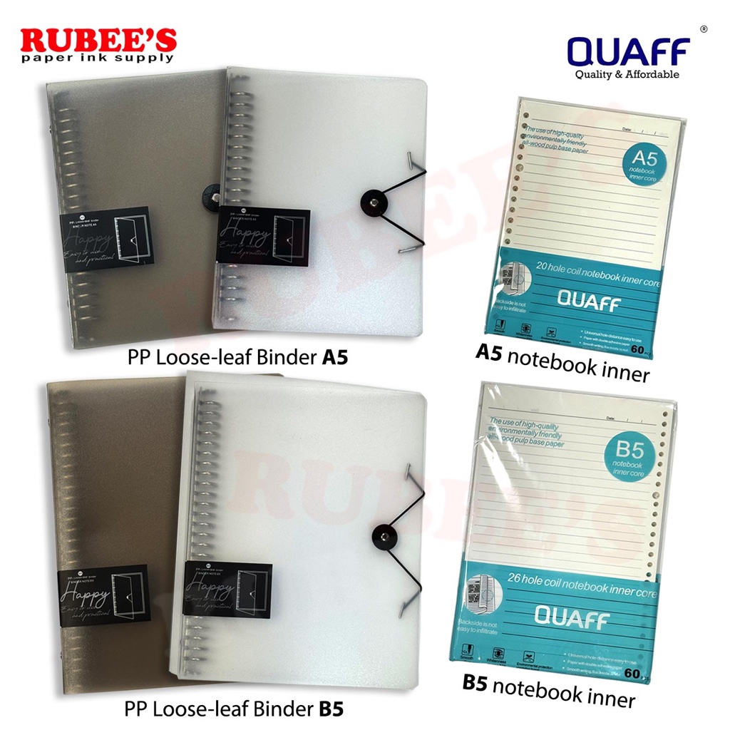 A5/B5 PP Loose Leaf Binder Refillable Notebook / 60 sheets Refill Paper ...