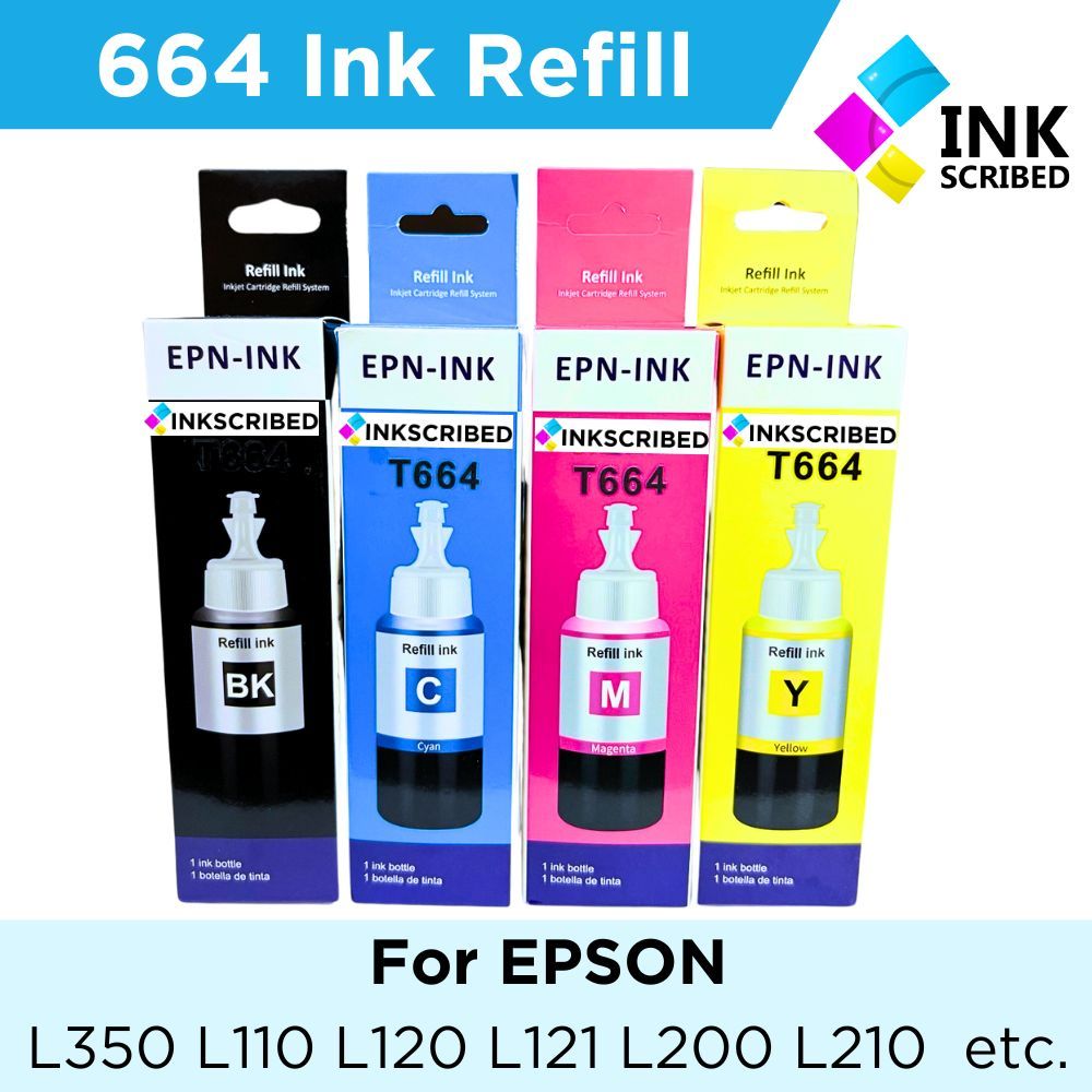 INKSCRIBED 664 T6641 T6642 T6643 T6644 Ink Bottle Refill for Epson L100 ...