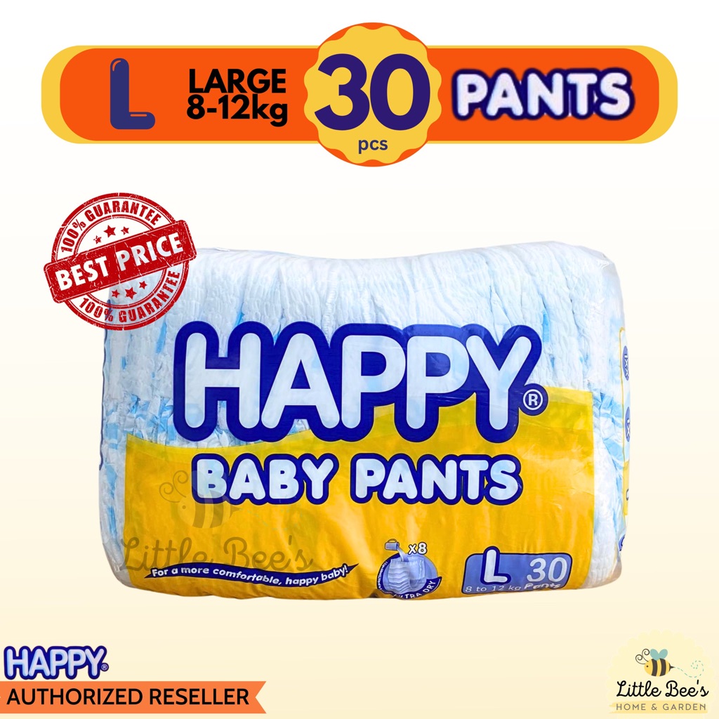 HAPPY DIAPERS BABY PANTS Large 30pcs per pack | Shopee Philippines