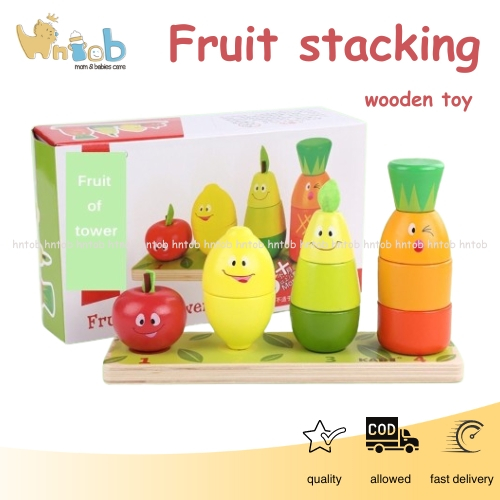 ED shop Colorful Fruit Stacker Toy Wooden Stacking Pllars Toys Building ...