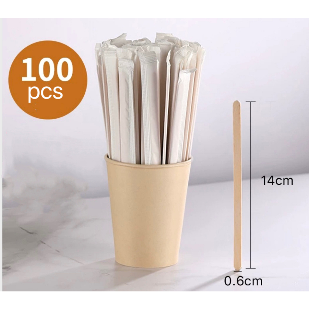 100pcs Individually Wrapped Coffee Stirrer | Wooden & Plastic Stir ...