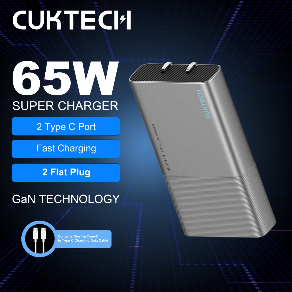 CUKTECH AC65B2 GaN 65W 2port USB-C charger for Phone Pad Macbook / Type C Port Laptops Huawei ...