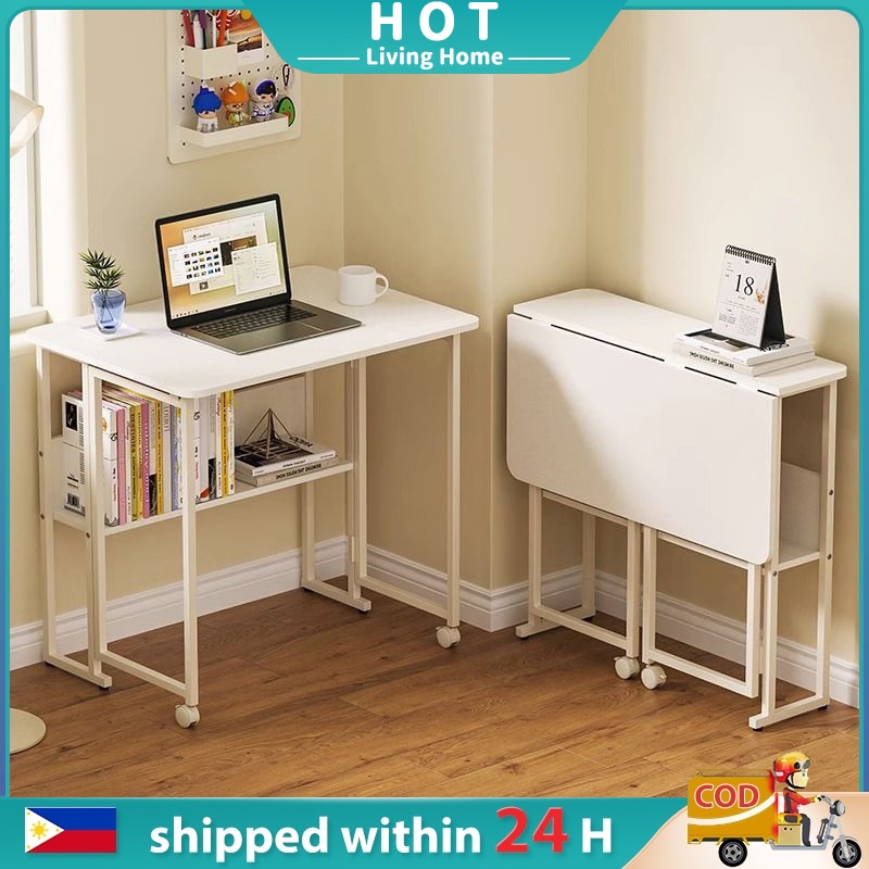 Movable Computer Desk With Wheels 2-layer Folding Study Desk Bedside ...