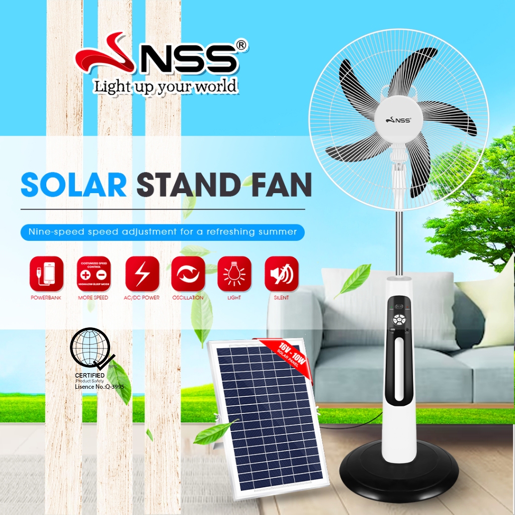 NSS Solar Fan Solar Electric Fan 16Inch Solar Rechargeable Fan LED ...