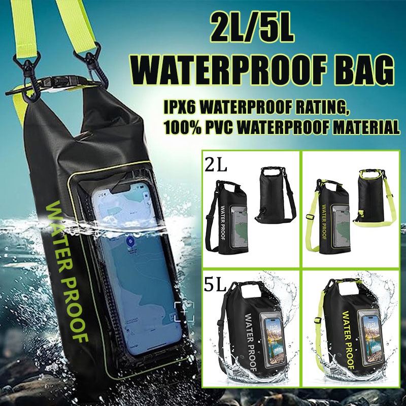 2L/5L Waterproof Bag 2 in 1 Ocean Pack Waterproof Bag IPX6 Waterproof Dry Bag for Camping ...