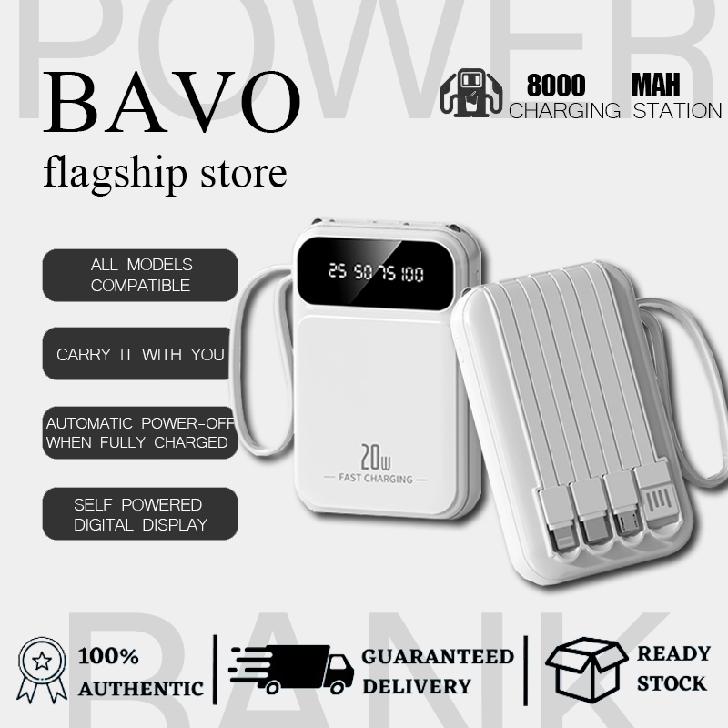 BAVO DX279 Power Bank Built-in 4 Charging Cables 8000 mAh Original ...