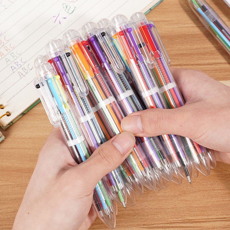 Cute multi-color ballpoint pen, transparent rod, multi-function press ...