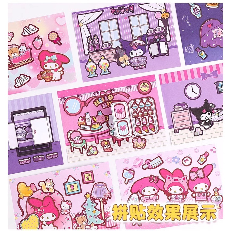 Quiet Book Deluxe Dress-up Stickers Kuromi Scene Collage Set Gift Box ...