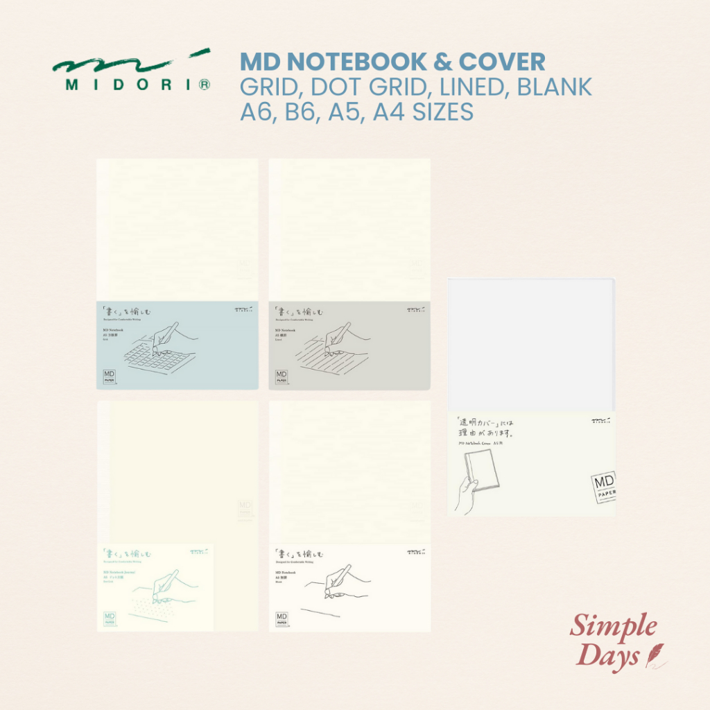 [On Hand] Midori MD Note Cover and Notebook - Grid / Blank / Ruled / Lined / A6 / B6 / A5 ...