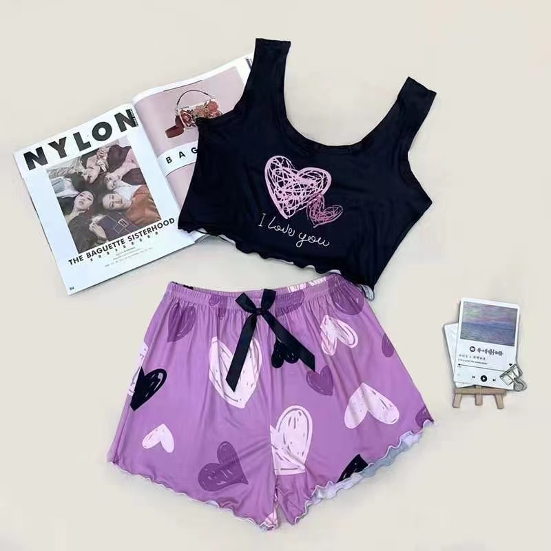 @ALL99 New Summer Sexy terno short trim Camisole and lettuce short ...