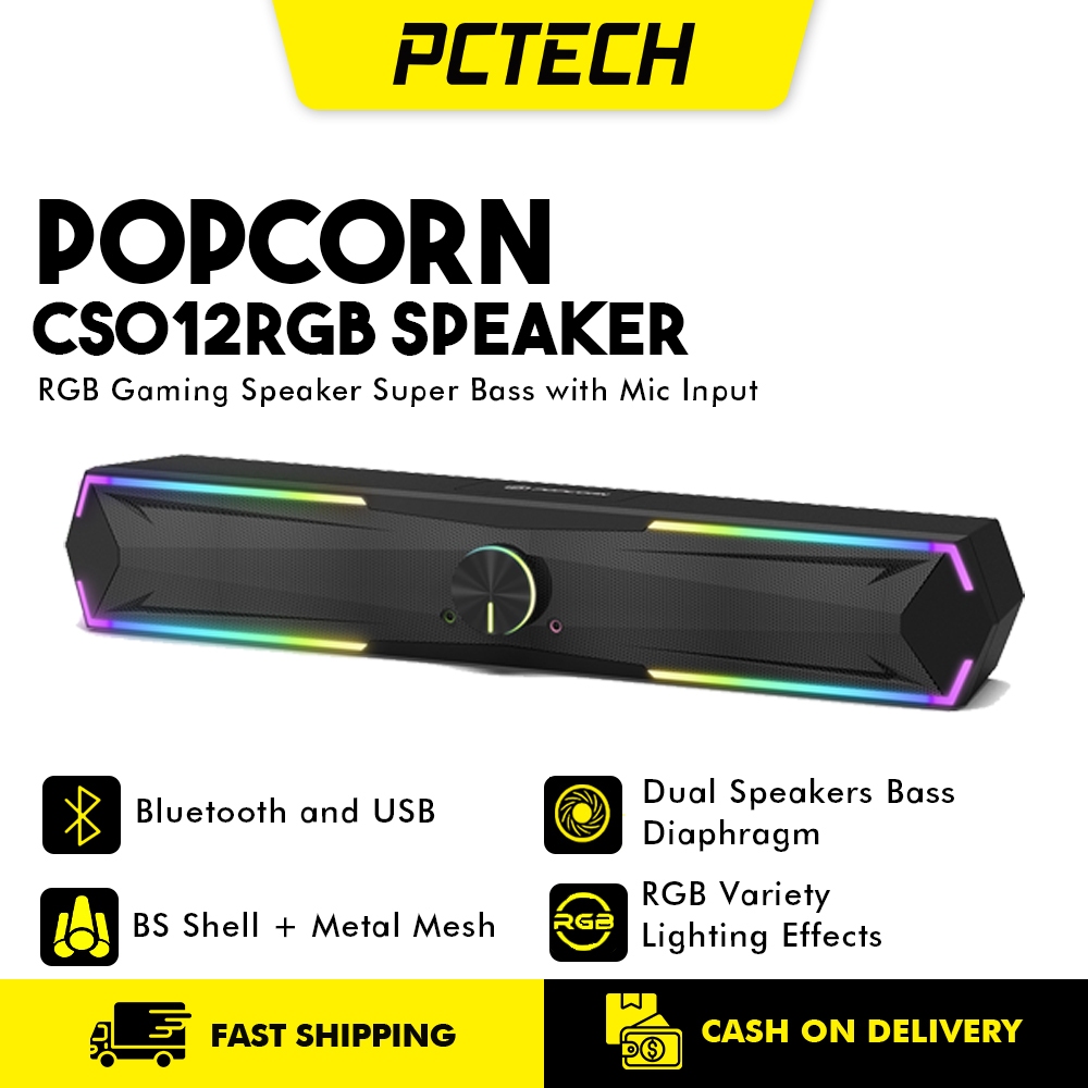 Popcorn Soundbar RGB LED Light Gaming Bass Speaker Wireless Bluetooth 5 ...