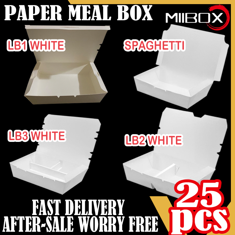【25pcs】Box With Divider Paper Meal Box Meal Box Dimsum Spaghetti Rice ...