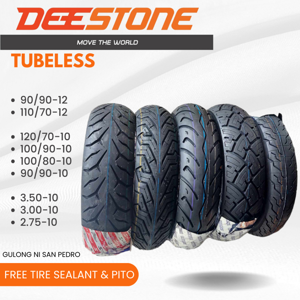Deestone Tubeless 2.75x10, 3.00x10, 3.50x10, 100/80-10, 100/90-10, 120/90-10, 120/70-10, 90/90 ...