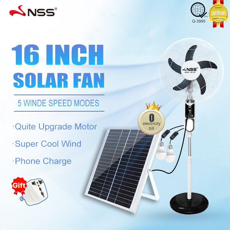 NSS Solar electric fan Rechargeable 16" with Solar Panel AC / DC ...