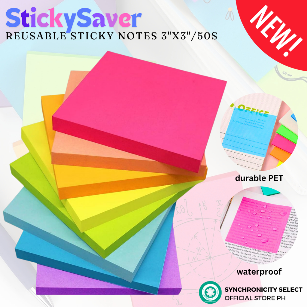 StickySaver Post Its Transparent Sticky Notes | 3x3 Inch 50 Per Pad ...