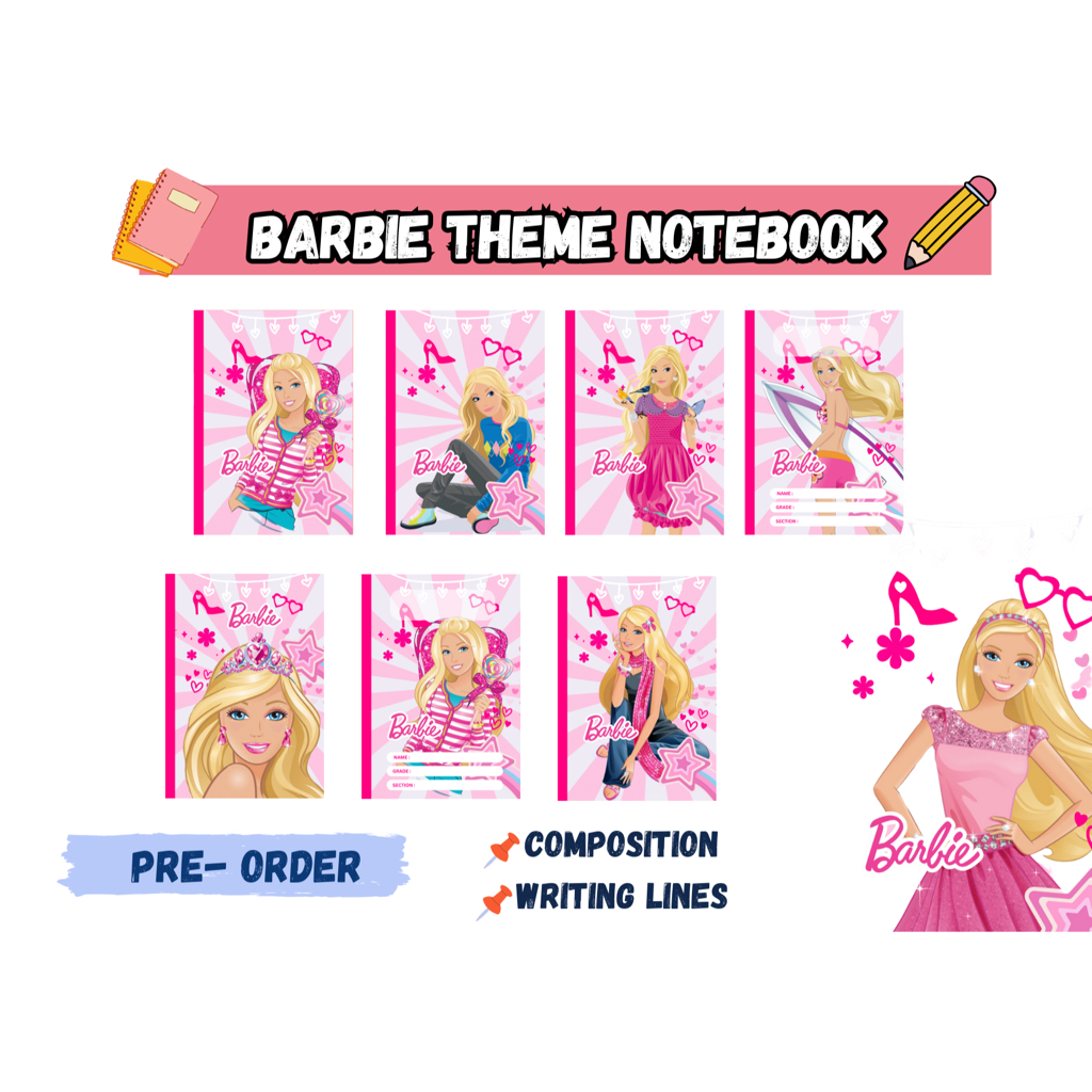 PREORDER- BARBIE THEME notebooks (Kinder, Prep, Nursery, Grade 1, Grade ...