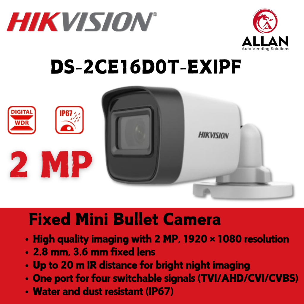 HIKVISION DS-2CE16D0T-EXIPF 2MP HD Fixed Mini Bullet Camera | Shopee ...