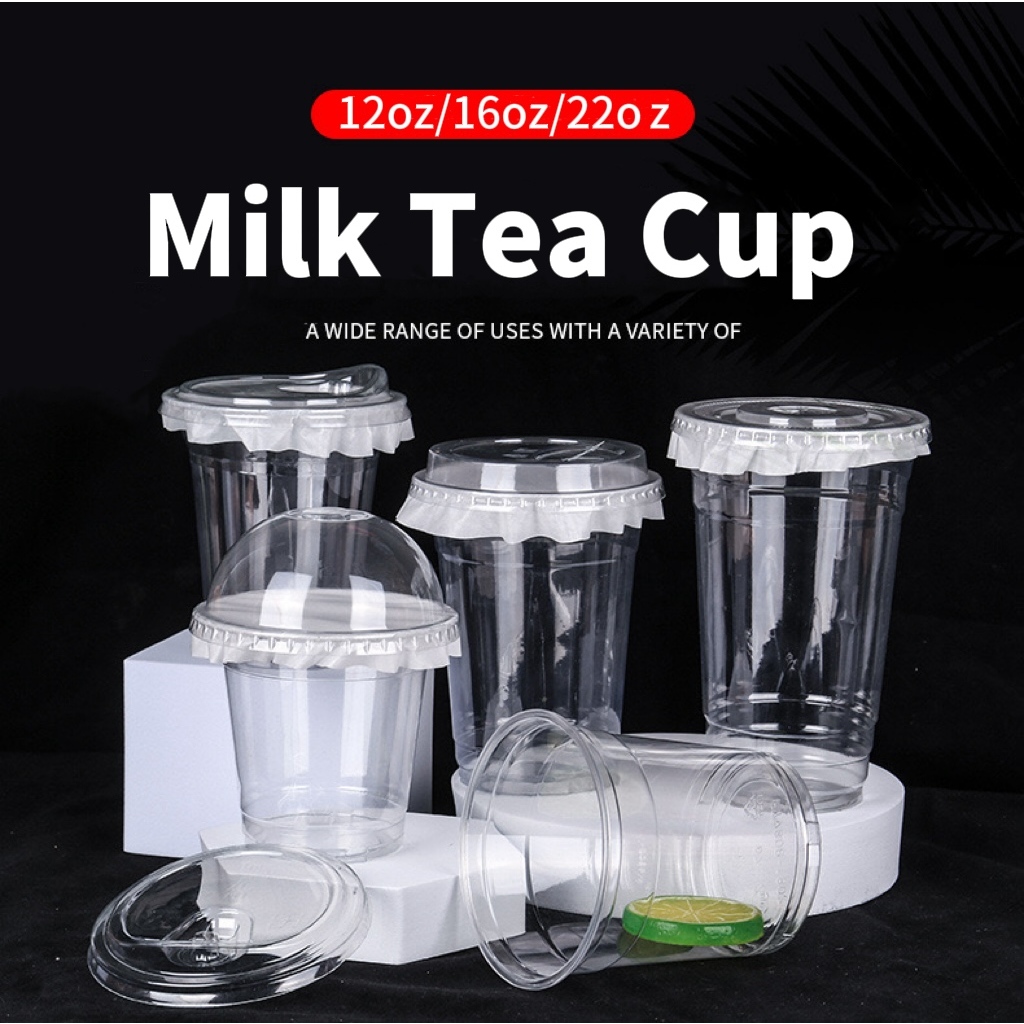 [100pcs]Plastic Y/U 95mm Milk Tea Cups With Flat/Dome/Strapless Lids ...