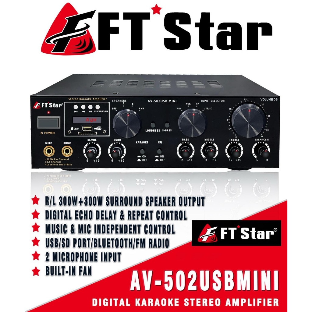FT STAR AV-502USB MINI 4 Channel Karaoke Mixing Amplifier (200W x 4 ...