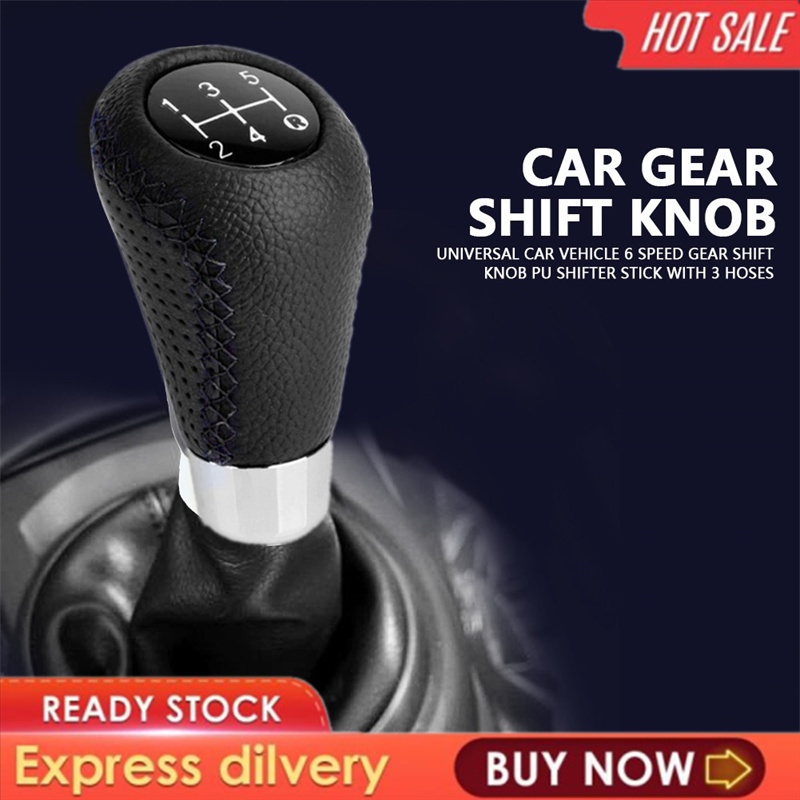 5 Speed Black PU Leather Manual Car Gear Shift Knob Shifter Lever ...