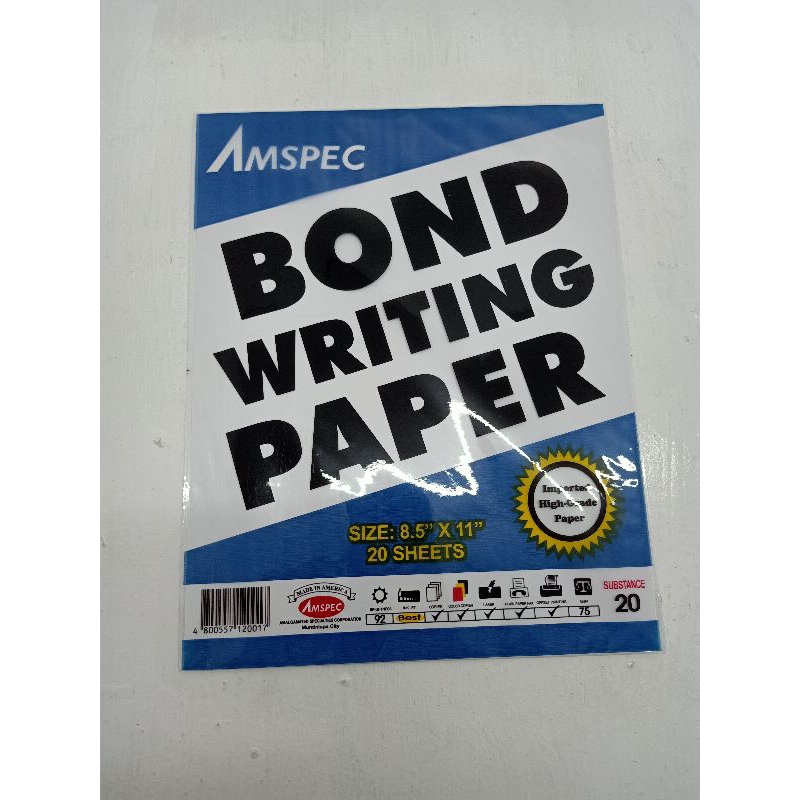 AMSPEC Bond Writing Paper Bond Paper Letter Size Short Bond Paper ...