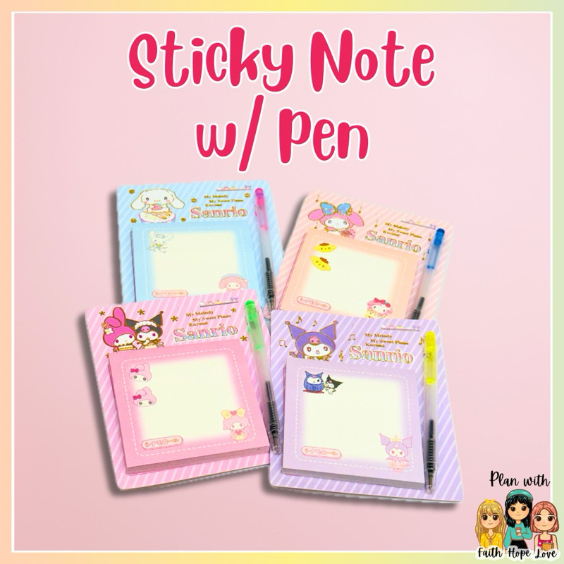 Sanrio Kawaii Stick Notes with Ballpen – Perfect for School and Office ...