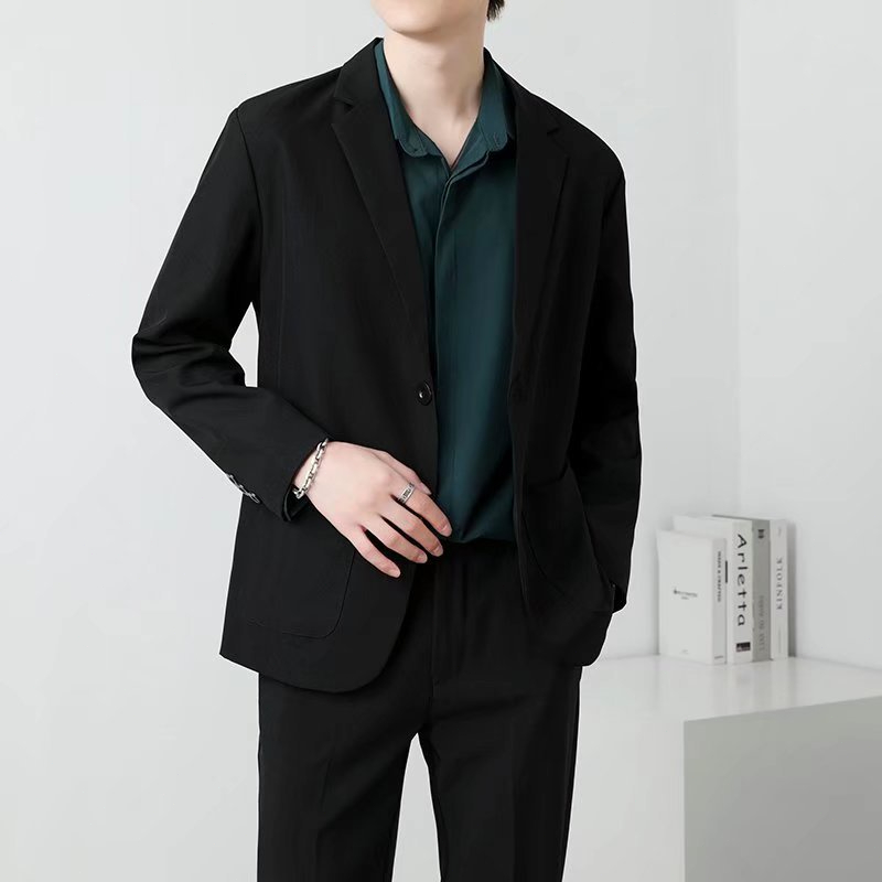 Summer Drape Black Small Suit Jacket Men's Business Long-Sleeved Suit ...