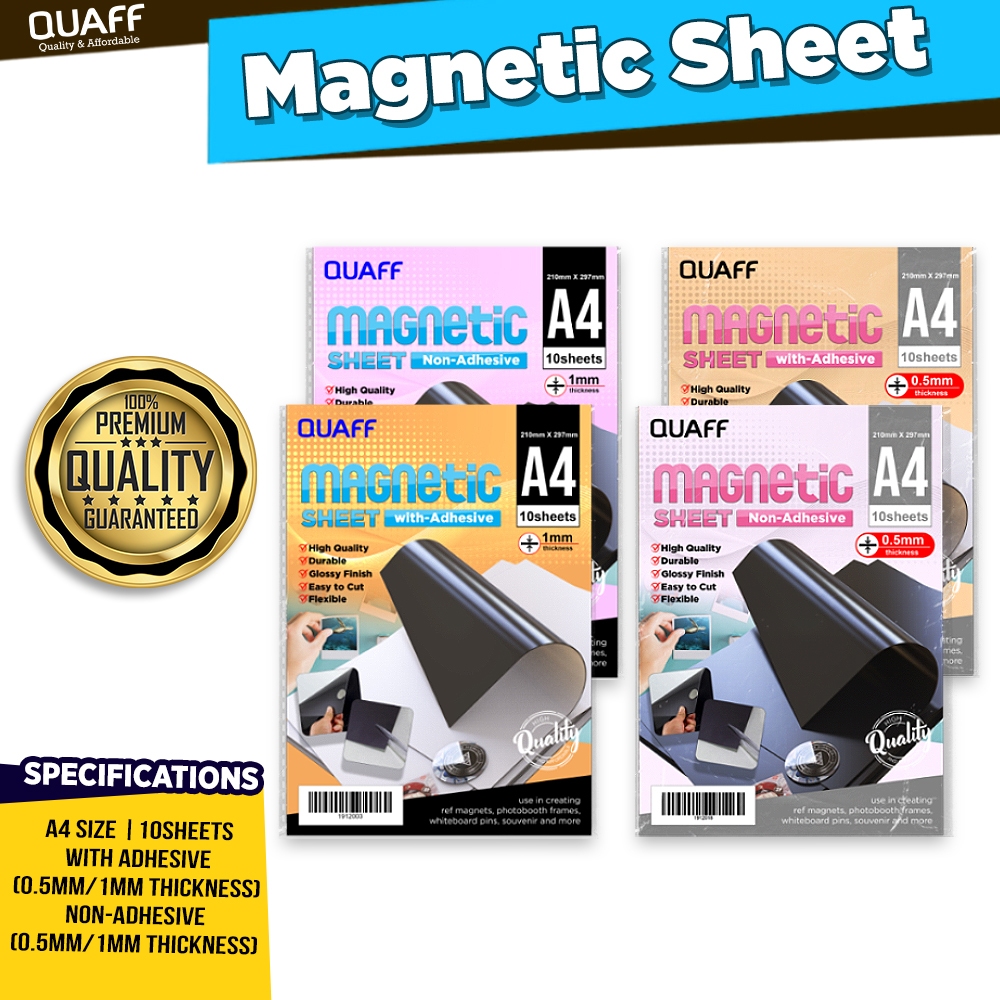QUAFF 10 Sheets Magnetic Sheet A4 Size 4r Plain And With Adhesive For Diy Ref Magnet | Shopee ...