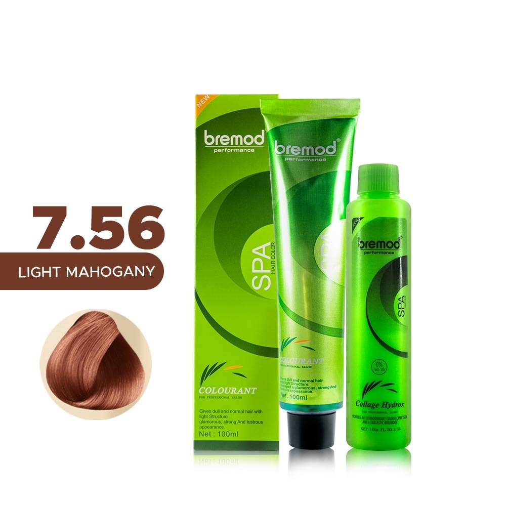 Bremod Hair Color 7.56 Light Mahogany 100mL with Bremod Oxidizer (6%, 9 ...