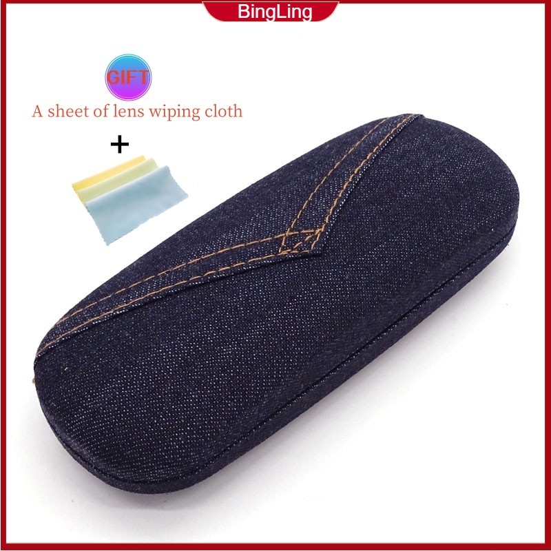 Denim Pressure Proof Glasses Case with Cloth Anti-fall Myopia ...