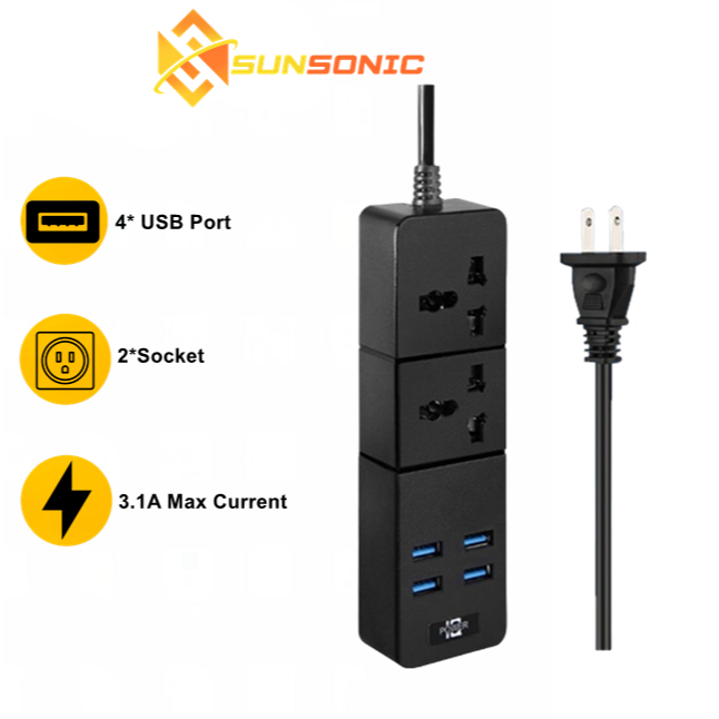 Sunsonic Tb-T07 3.1A Universal Power Socket Extension With 2 Ac Sockets ...