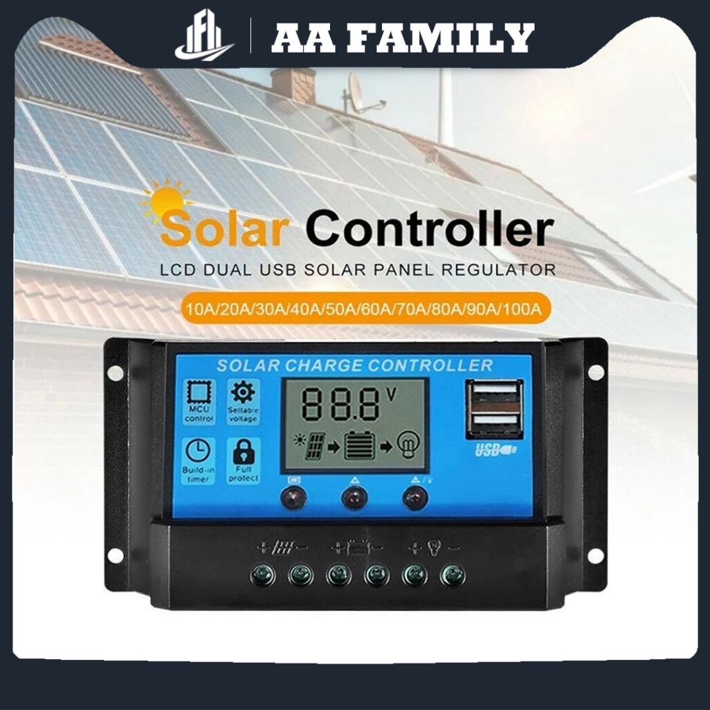 PWM Solar Panel Regulator Charge Controller battery charger LCD Display USB 10/20/30/60A 12V/24V ...