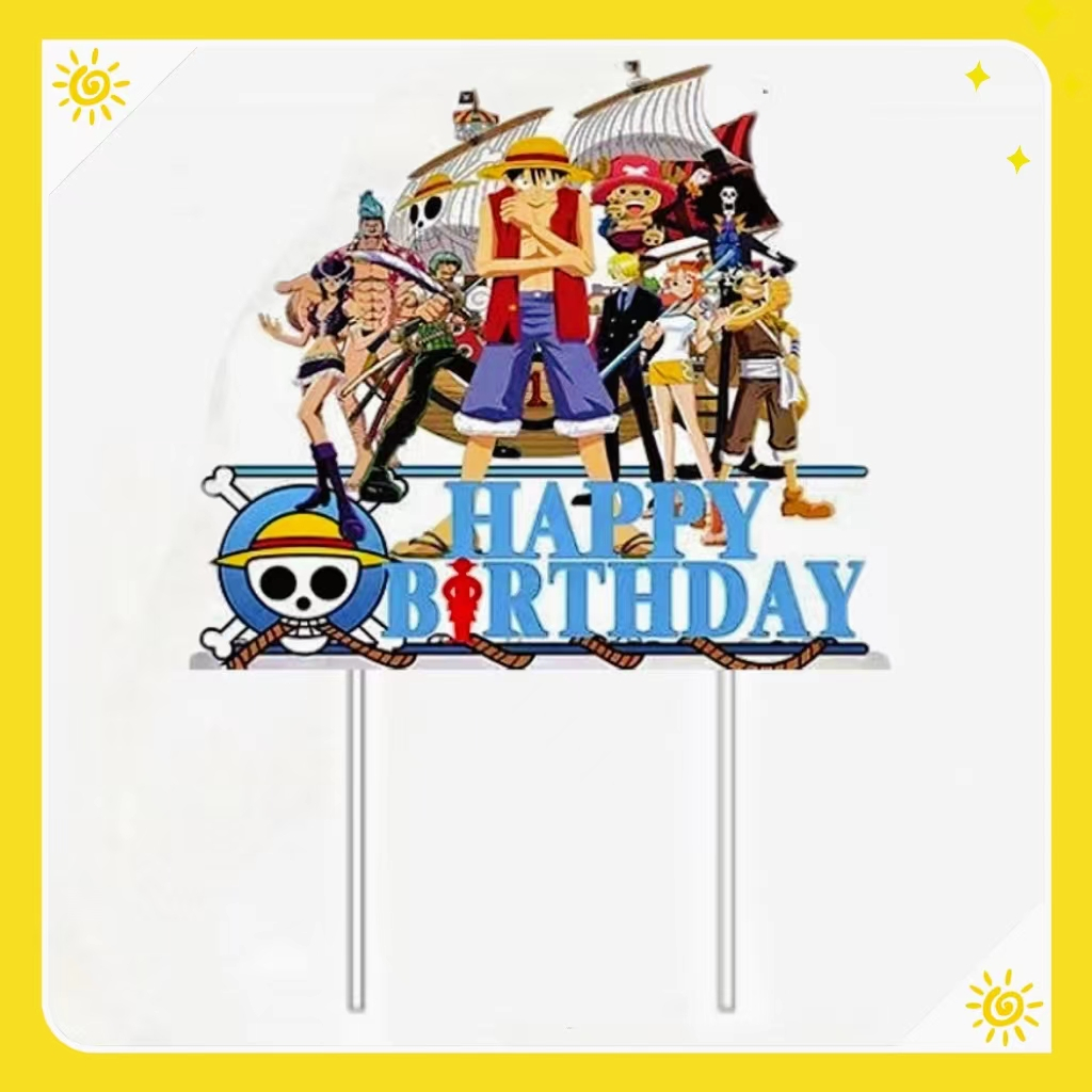 Cake topper One Piece theme Luffy Pirate ship paper card baking props ...