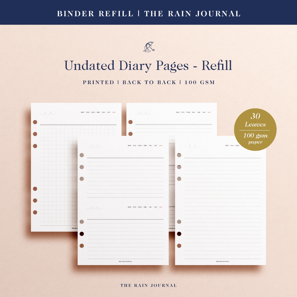 Diary Pages Refills for Ring Binders - Undated Diary Pages Ruled Notes ...