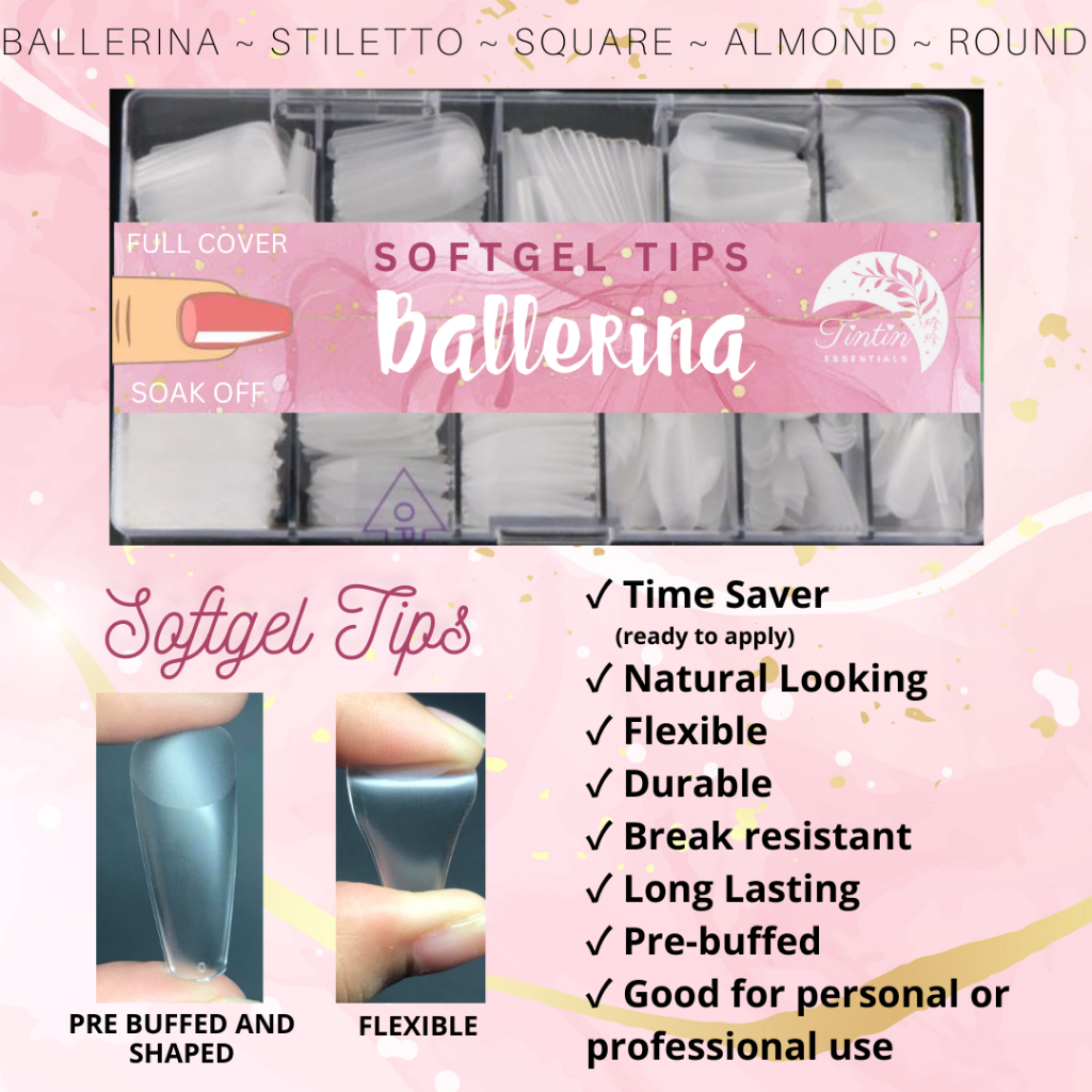 [COD] Tintin Essentials Softgel PRE BUFFED Nail Tips High Quality Nail Extension Soft gel ...