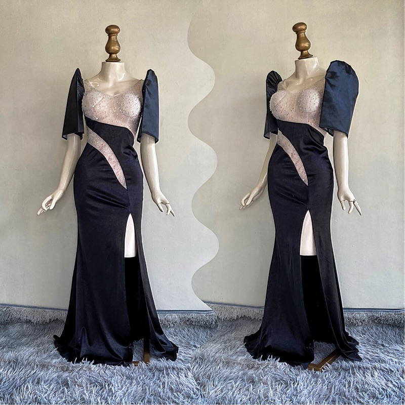 moder black filipiniana long gown | Shopee Philippines