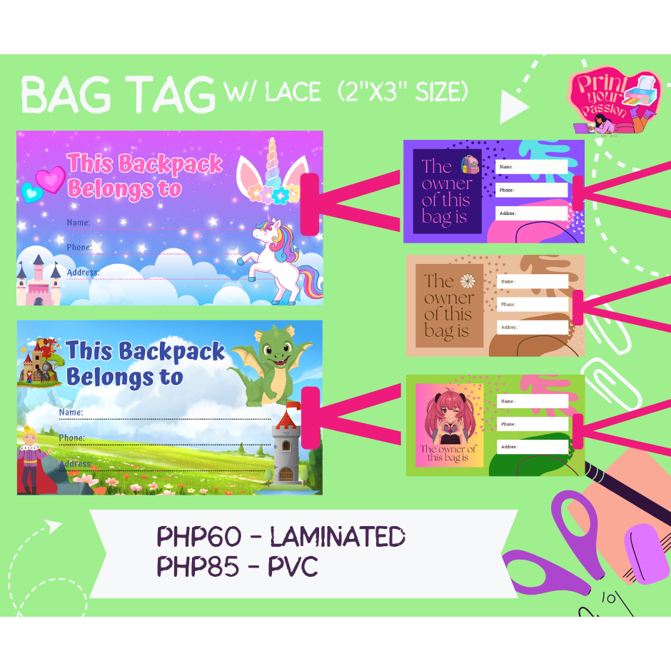 Bag Tag with lace (laminated or PVC) | Shopee Philippines