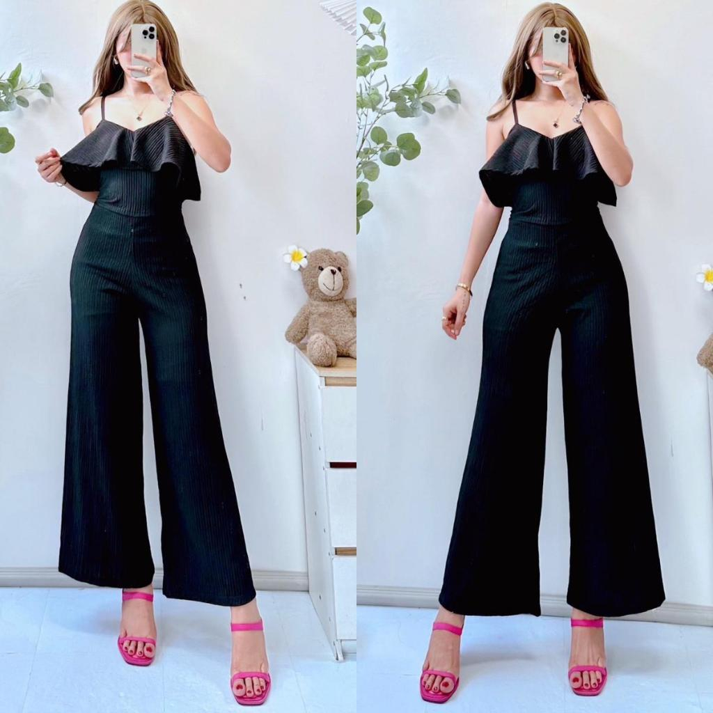 Sunny&Co Steffi V Line Ruffle String Jumpsuit For Women | Shopee ...