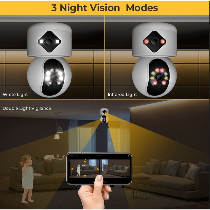 Dual-Lens CCTV HD Camera 4MP 2K Home 360 Panoramic PTZ Night Vision ...
