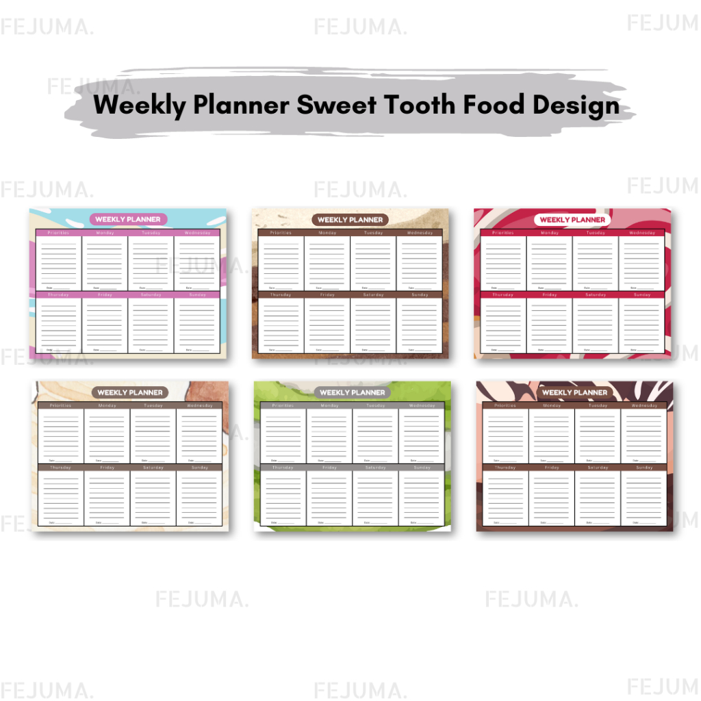 WEEKLY PLANNER Sweet Tooth Food | 50 pages & 100 pages Available | 80 ...
