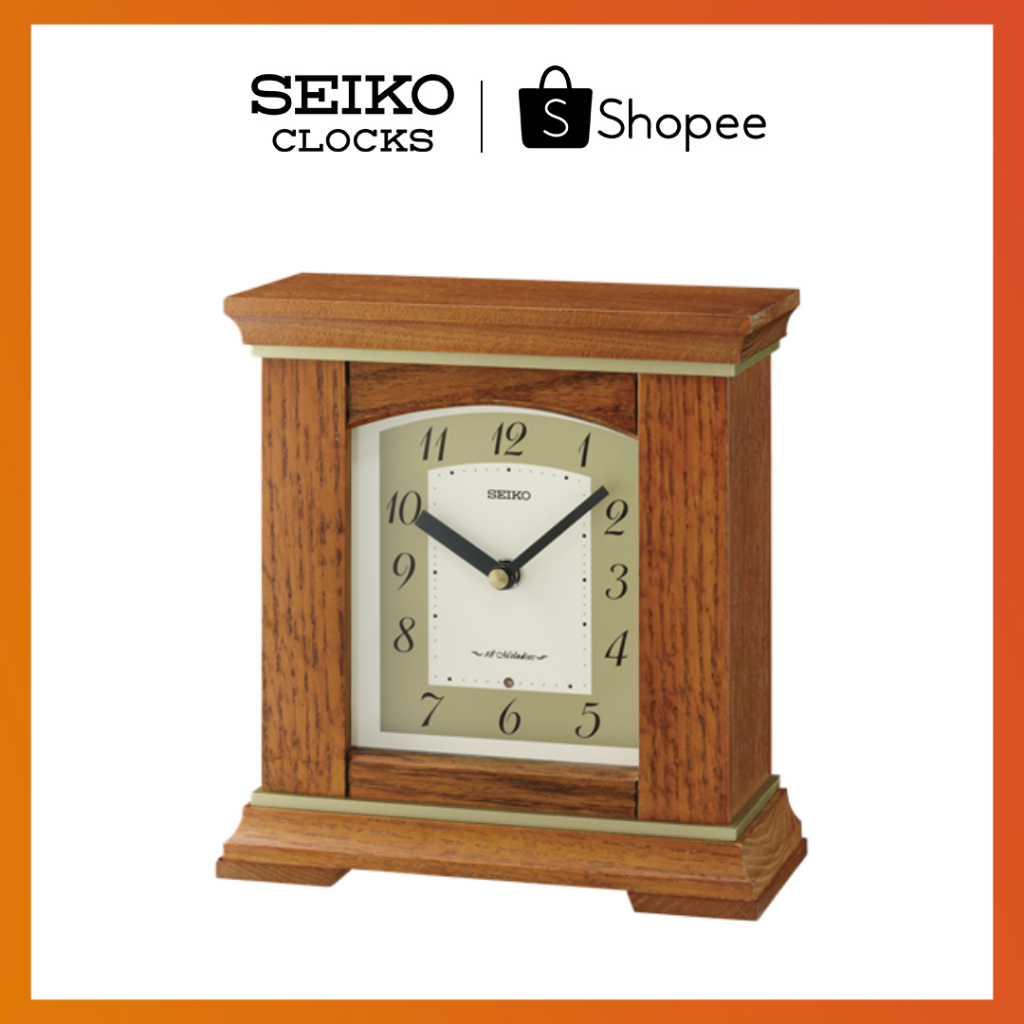 Seiko Table Clock QXW249B White Dial Brown Case Musical Clock 21cm ...