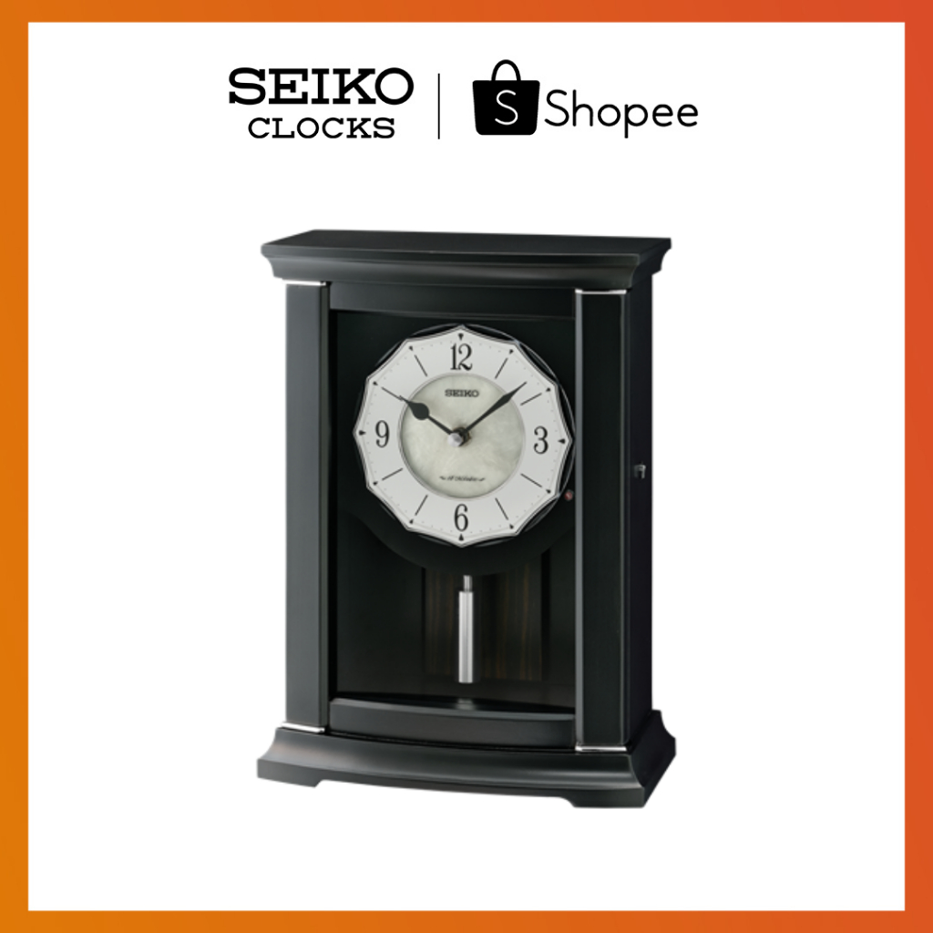 Seiko Table Clock QXW250K White Dial Black Case Musical Clock 28cm ...