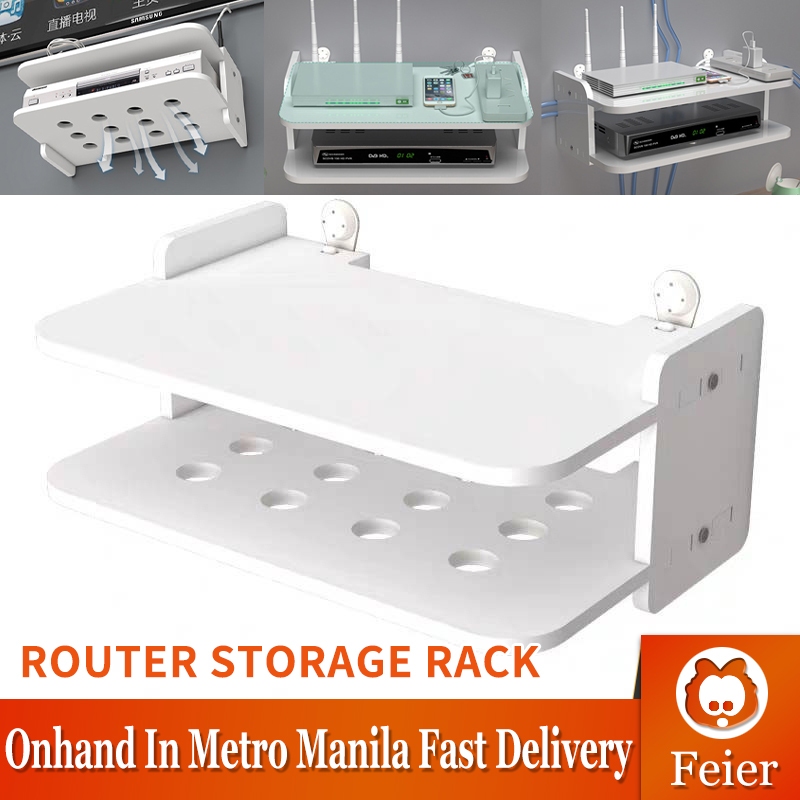 Wall Mounted Wifi Router Shelf Double-Layer Set-Top Box Bracket Storage ...