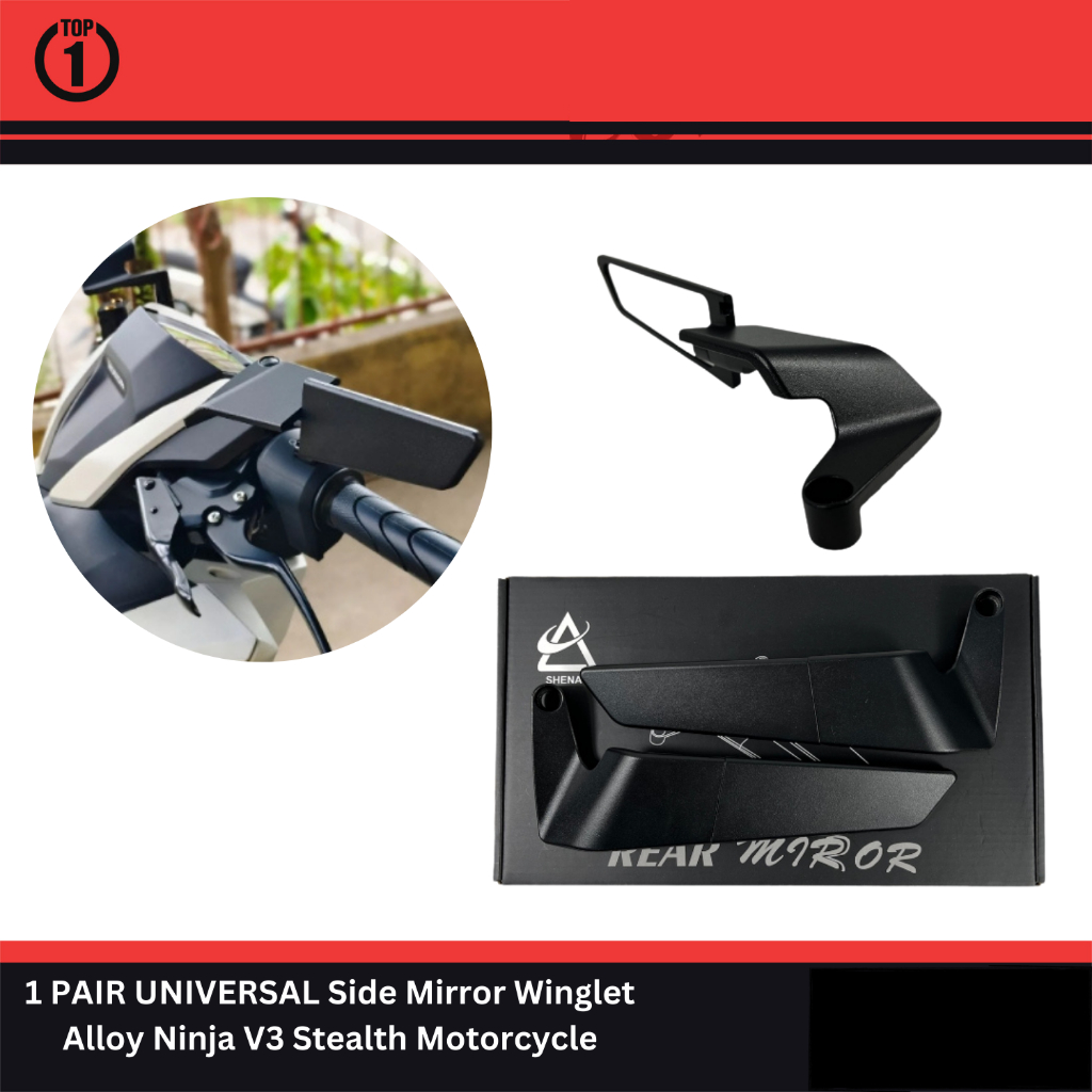 Top1 Motors 1 PAIR UNIVERSAL Side Mirror Winglet Alloy Ninja V3 Stealth ...