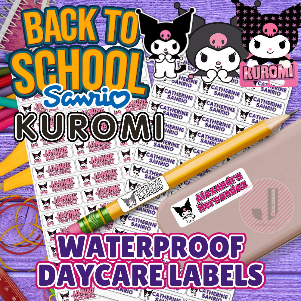 SANRIO KUROMI Waterproof Daycare Labels, Preschool Labels, Name ...
