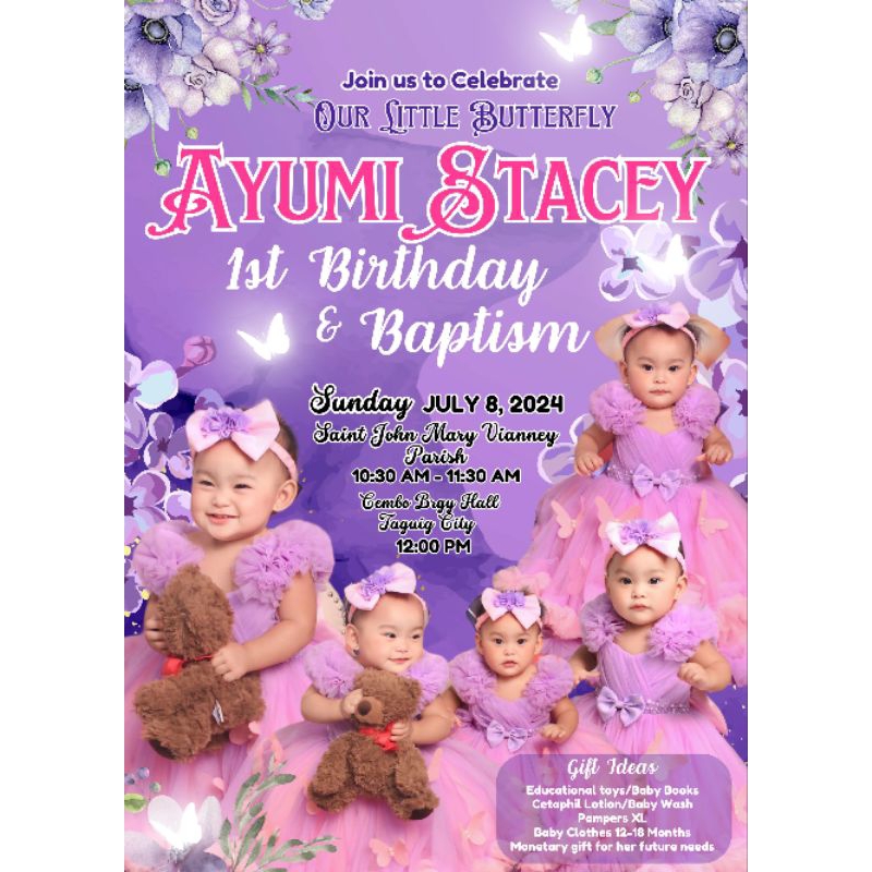 CUSTOMIZED BUTTERFLY THEME Invitation Card FREE LAYOUT 3r & 4R size ...